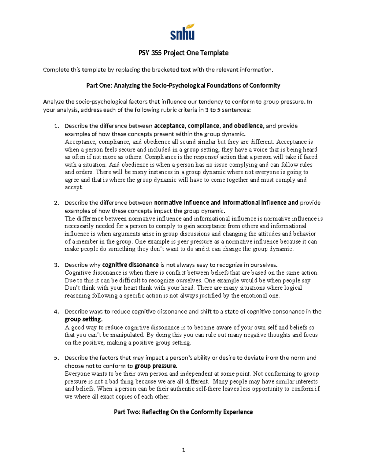 PSY 355 Project One - PSY 355 Project One Template Complete this template by replacing the ...