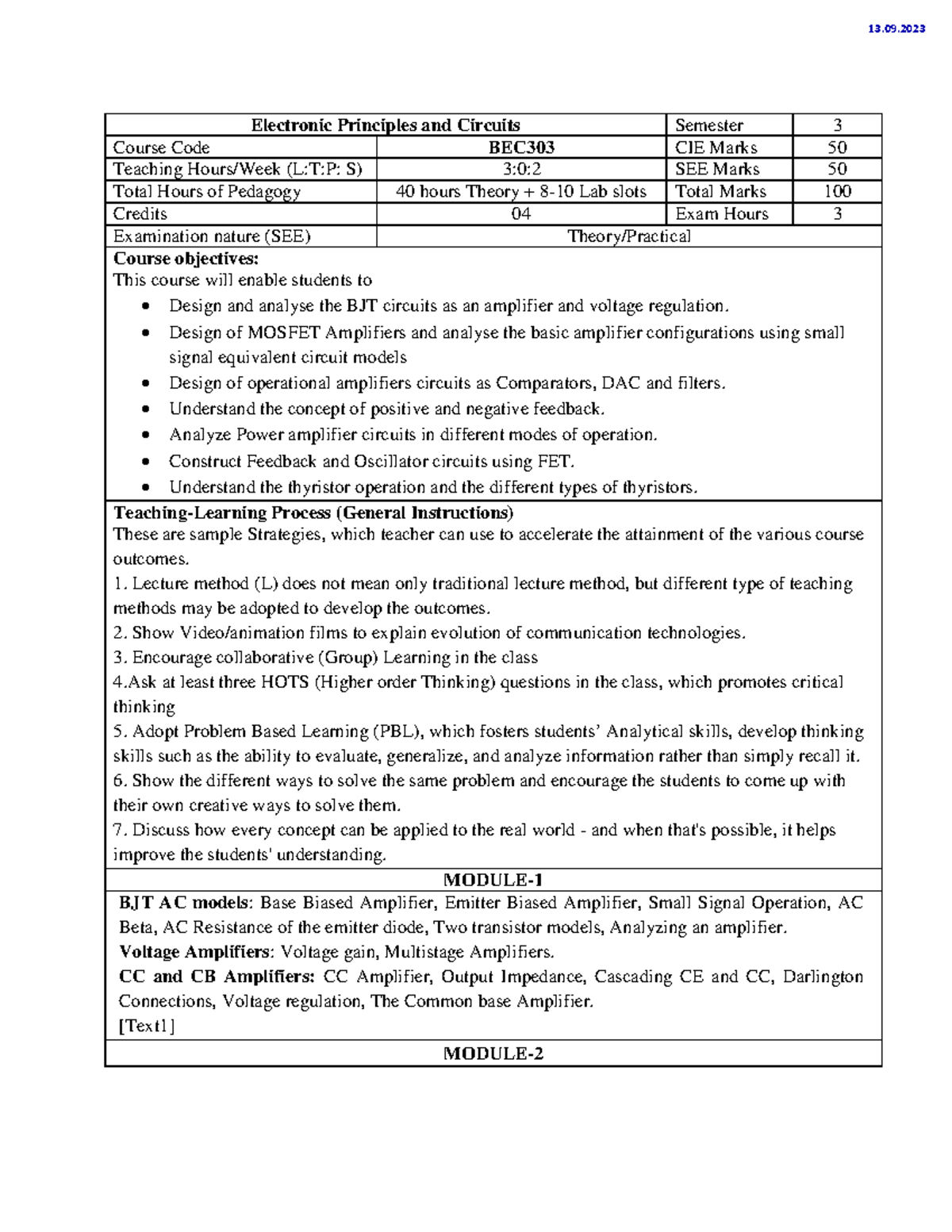 22 scheme EPC Syllabus - Electronic Principles and Circuits Semester 3 ...
