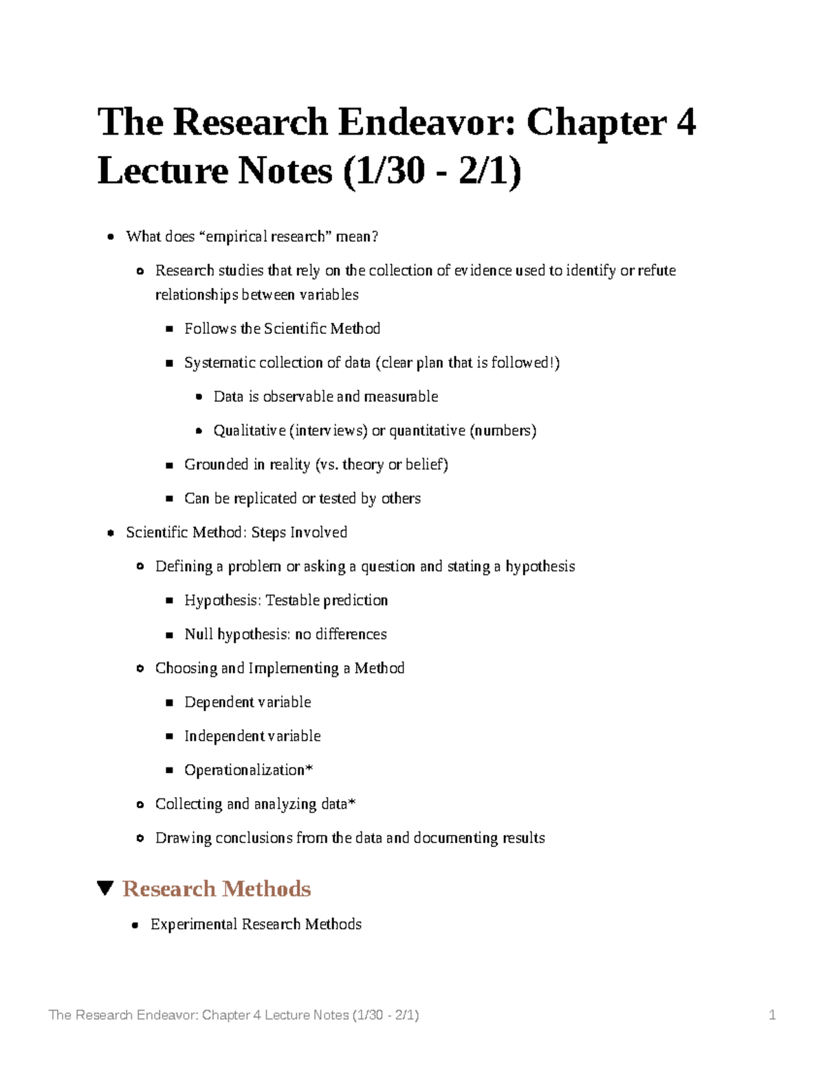The Research Endeavor Chapter 4 Lecture Notes - theory or belief) Can ...