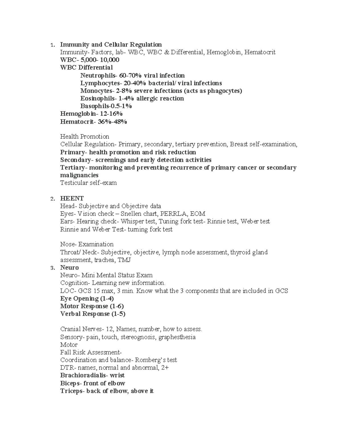 155 Exam#2 Study Guide - 1. Immunity and Cellular Regulation Immunity- Factors, lab- WBC, WBC ...