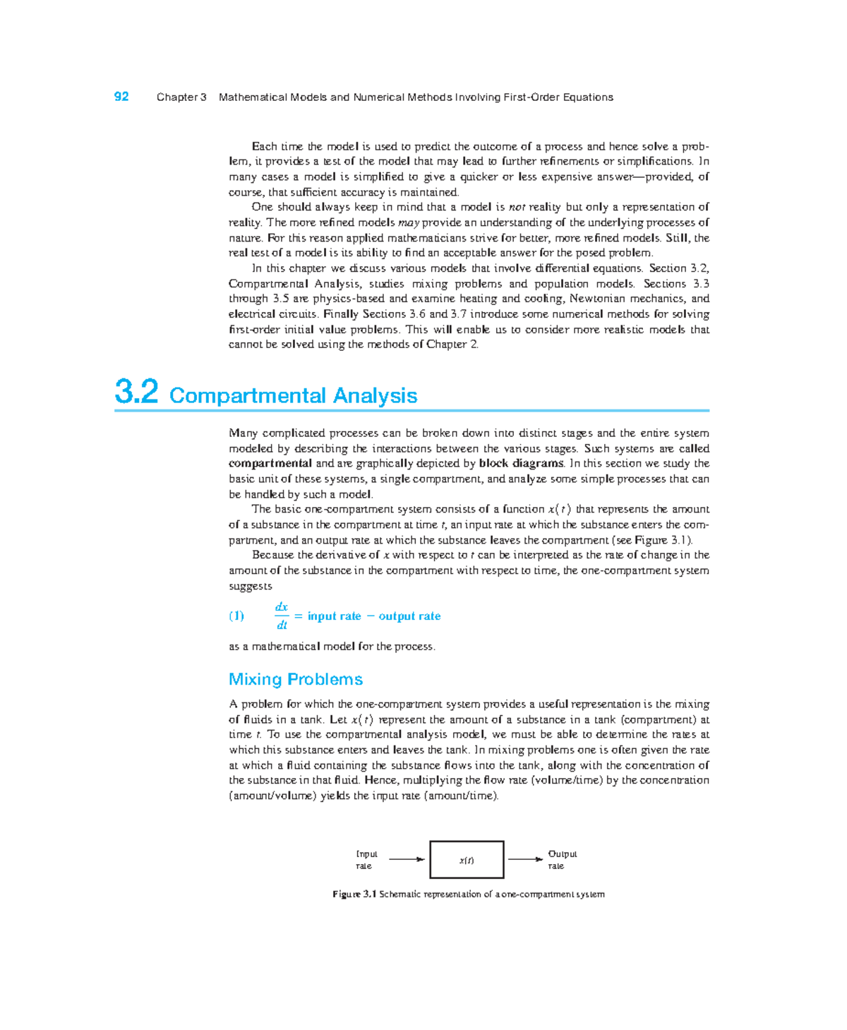 3.2 - Compartmental Analysis - 92 Chapter 3 Mathematical Models and ...