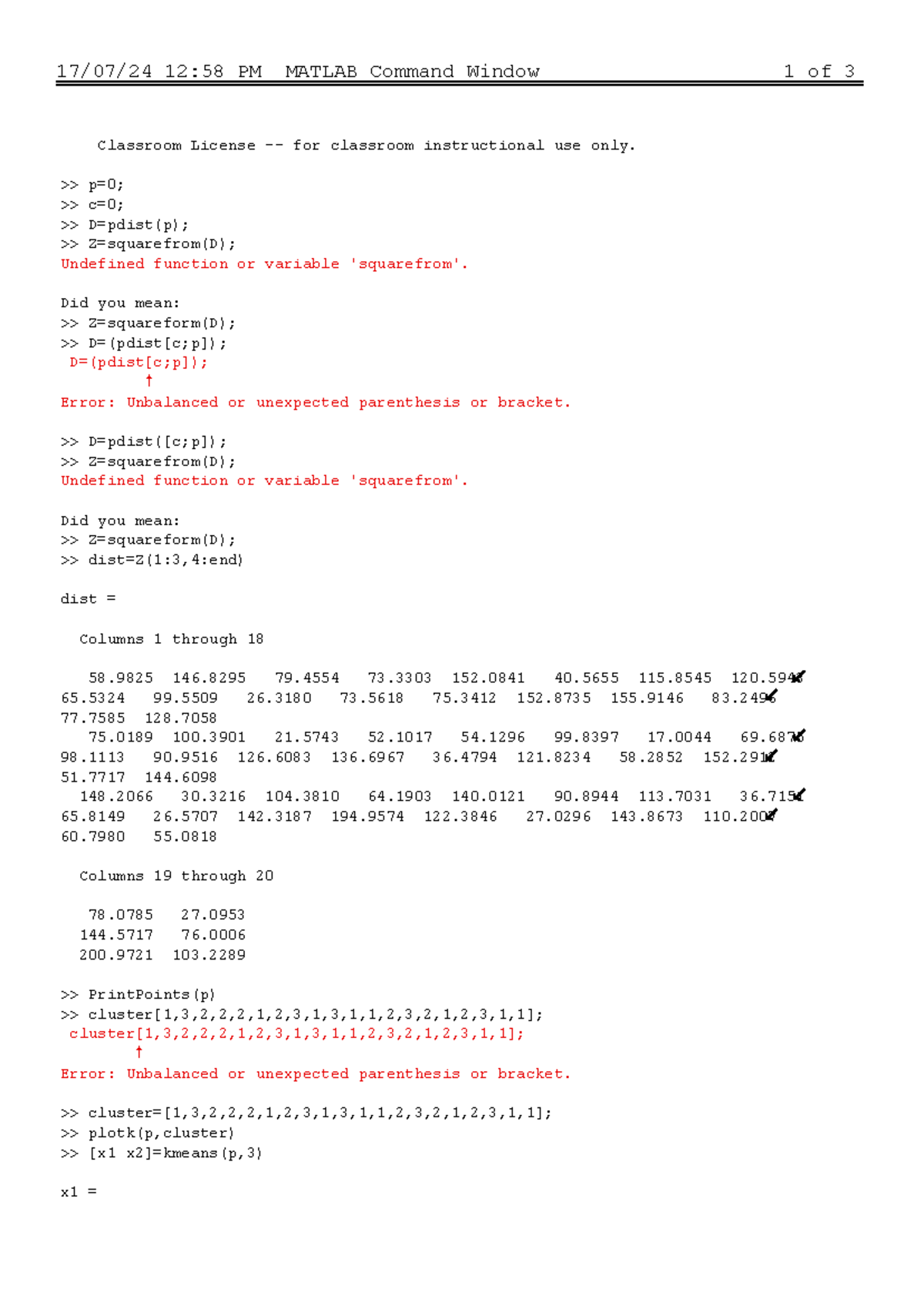Matlab modelizacion taller - 17/07/24 12:58 PM MATLAB Command Window 1 of 3 Classroom License ...