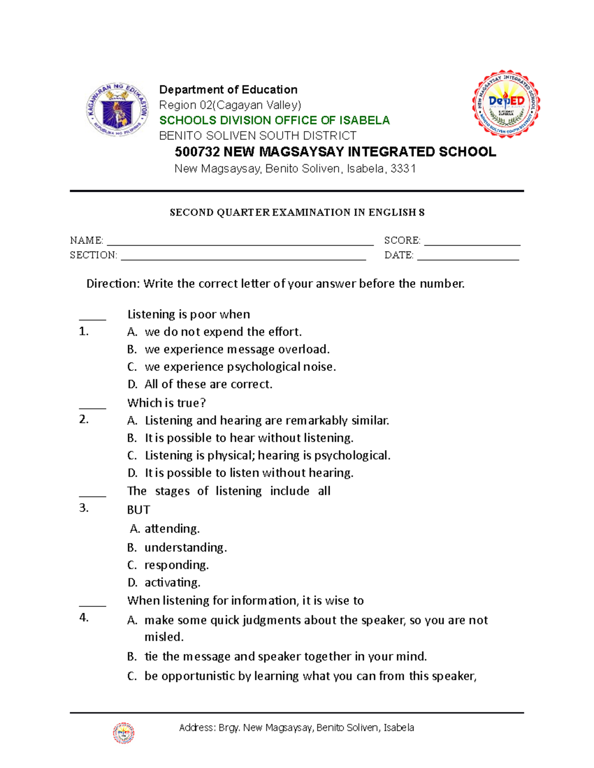 English 7 Q2 Quarterly Examination - Department of Education Region 02 ...