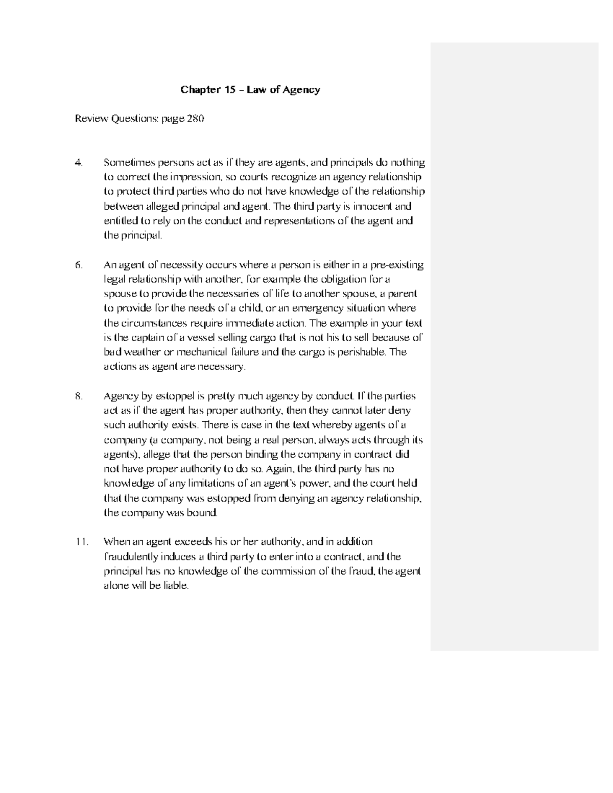 Answers+Cha+15+-+agency+updated - Chapter 15 – Law of Agency Review ...