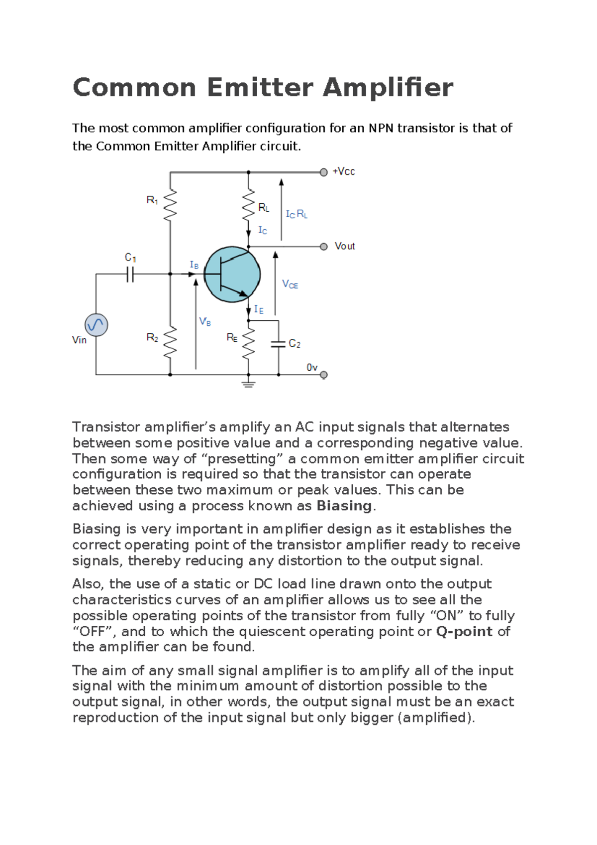 Common Emitter Amplifier - Transistor amplifier’s amplify an AC input ...