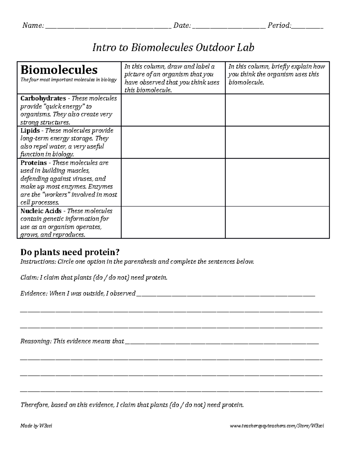 Biomolecules Intro Outdoor Lab-1 - Name ...