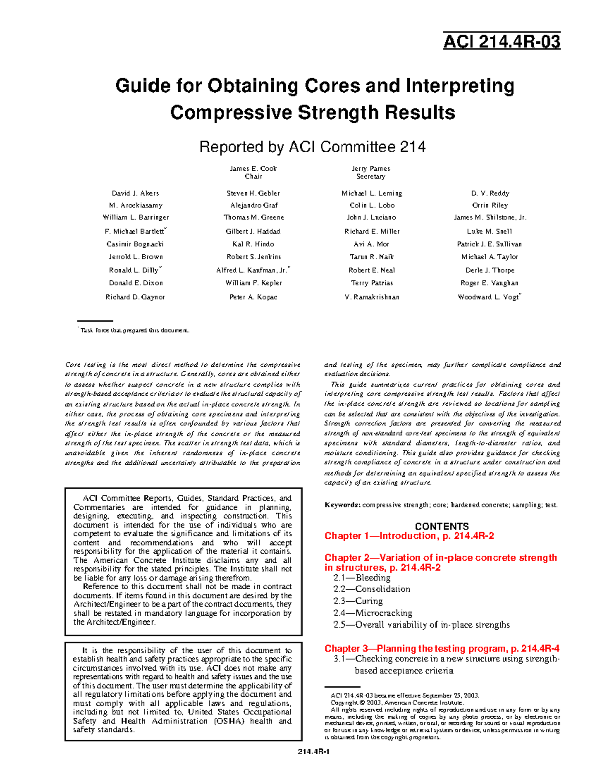 ACI 214.4R-03 Guide for Obtaining Cores and Interpreting Compressive ...