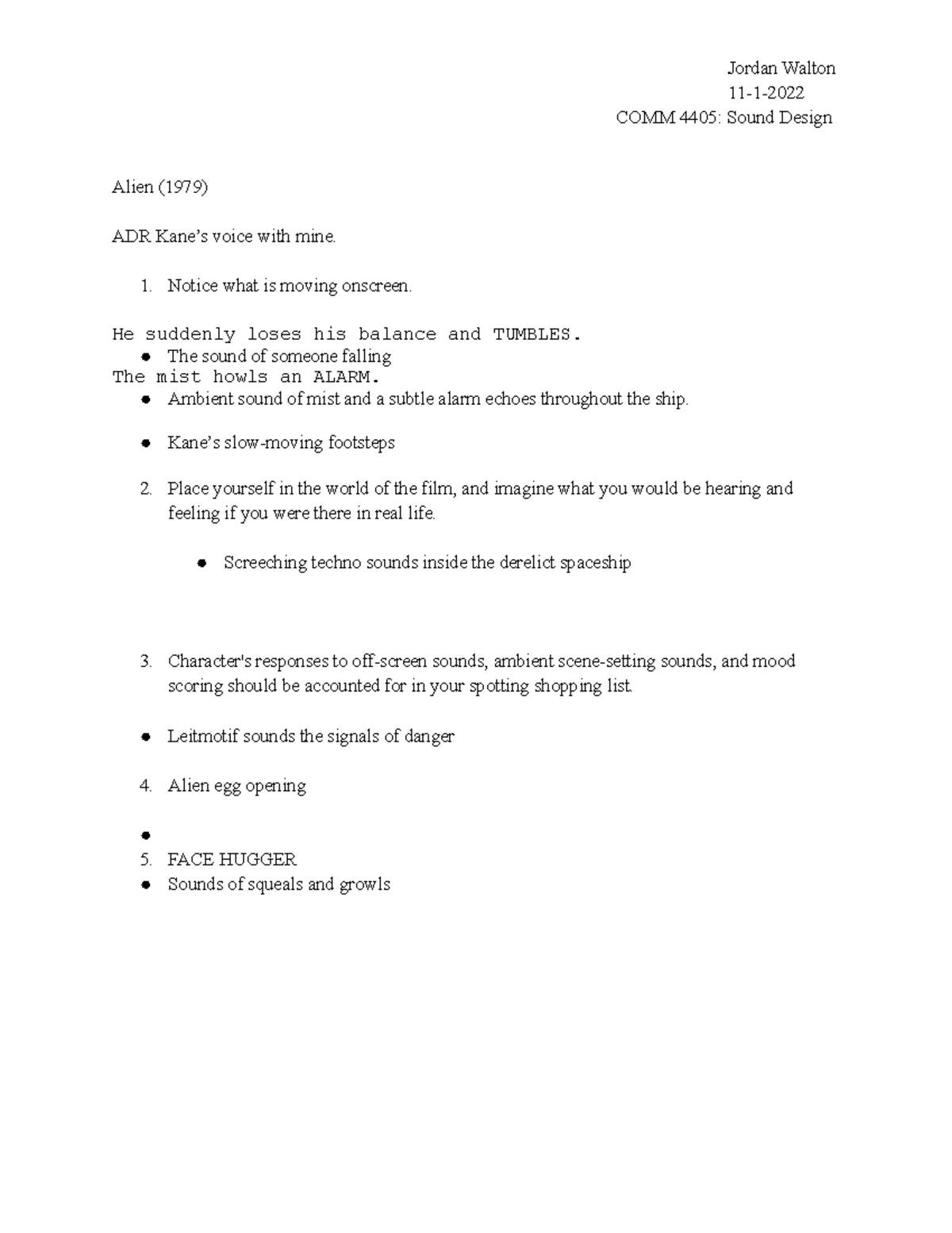 Spotting Assignment - Fall 2022 - Jordan Walton 11-1- COMM 4405: Sound ...