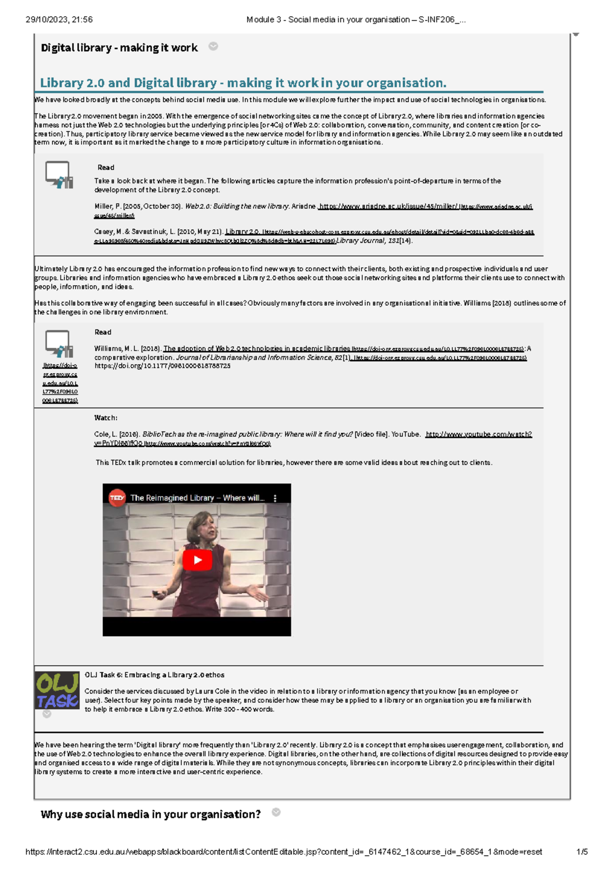 Module 3 - Social media in your organisation - Digital library - making it work Library 2 and ...