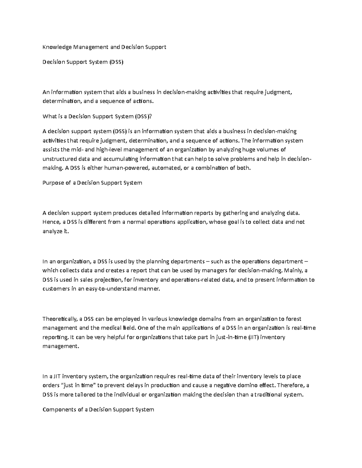 Knowledge Management and Decision Support - What is a Decision Support ...