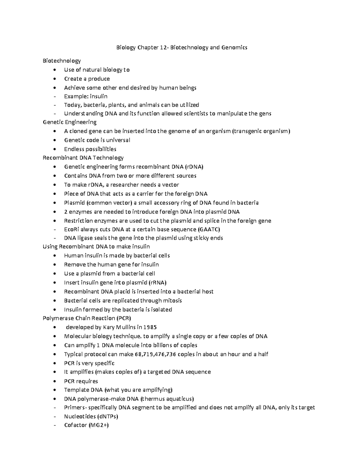 Bio Test 4- Biotechnology and Genomics - Biology Chapter 12 ...