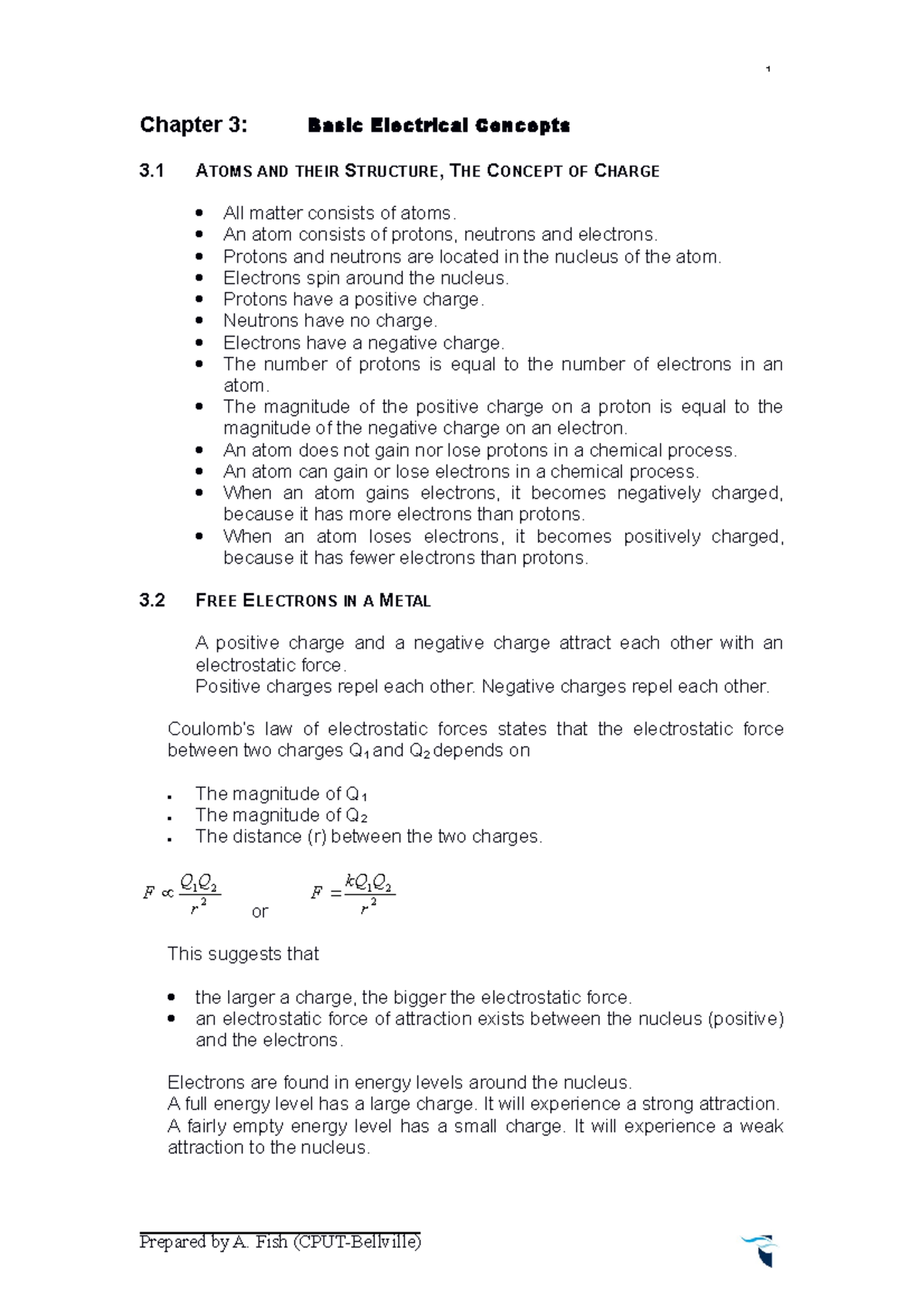 Chapter 3; Basic Electrical Concepts SM1 2008 - Chapter 3: Basic ...