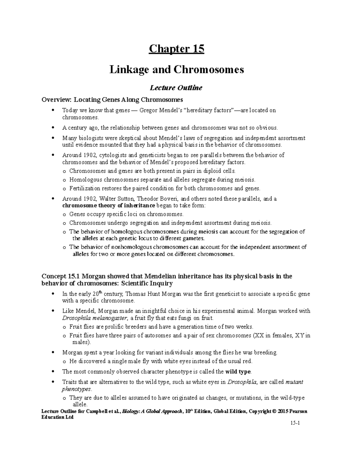 Mendel and gene idea - Chapter 15 Linkage and Chromosomes Lecture ...