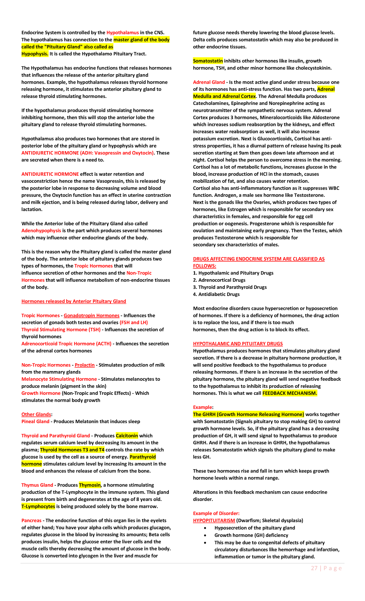 Hypothalamic AND Pituitary Drugs - 27 | P a g e Endocrine System is ...
