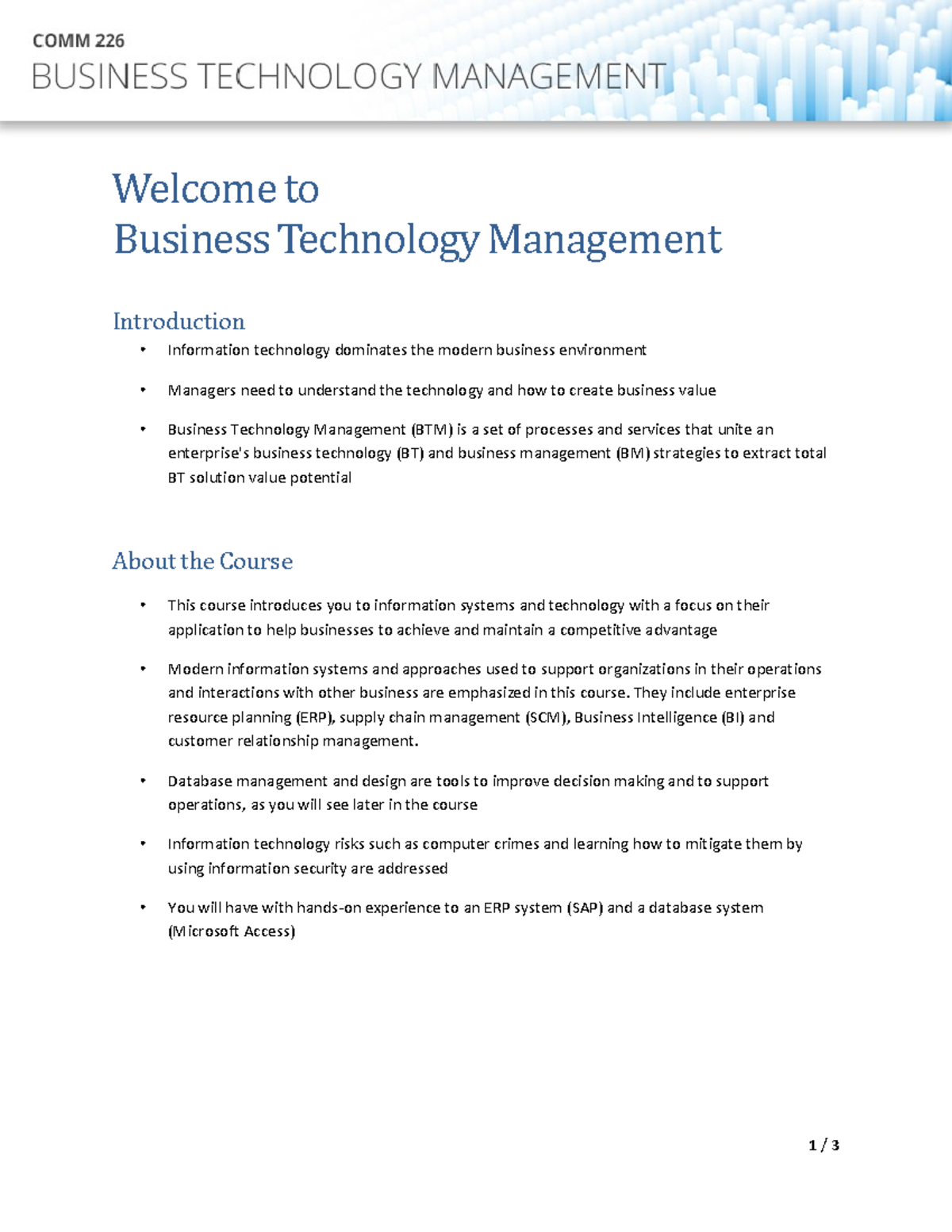 COMM226 Introduction - Welcome to Business Technology Management ...