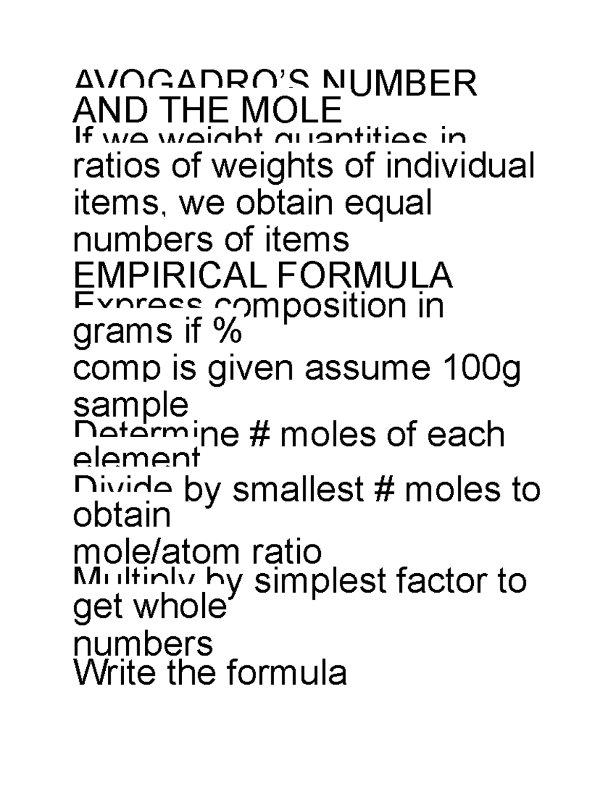 Avogadro’S Number AND THE MOLE - AVOGADRO’S NUMBER AND THE MOLE If we weight quantities in ...