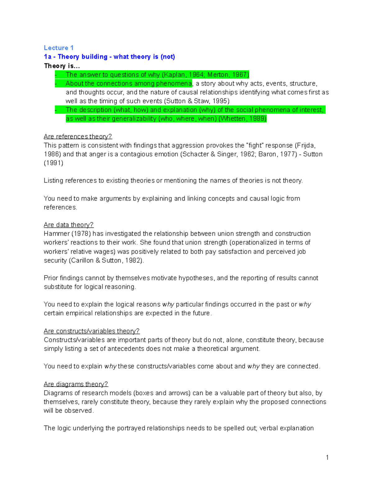 Summary Research and Skills - Lecture 1 1a - Theory building - what ...