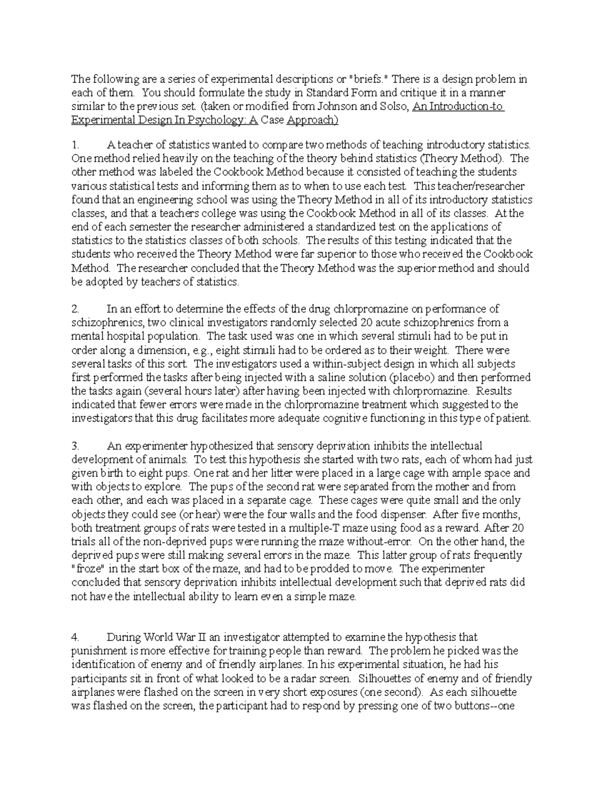 S22 Experimental Design problems II - The following are a series of ...