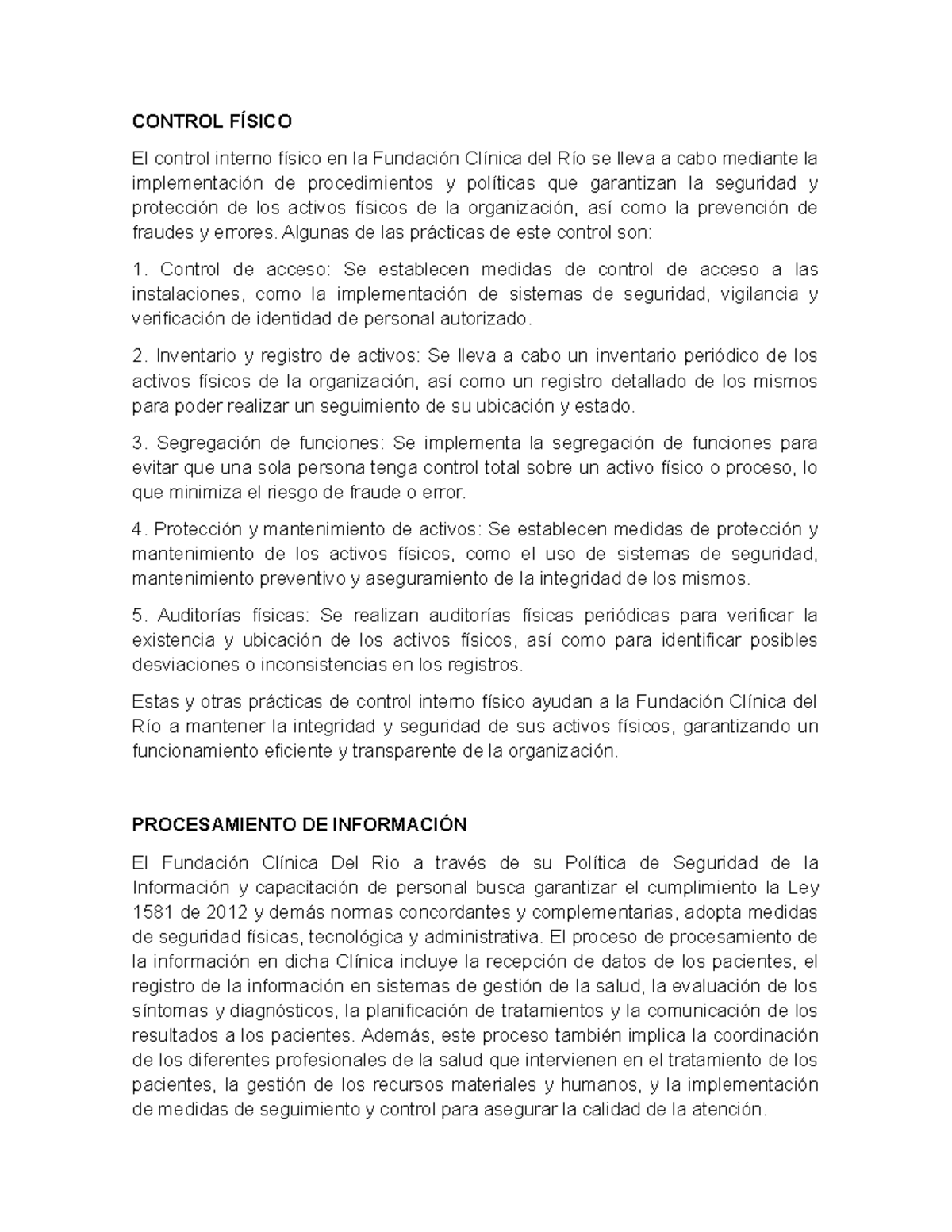 Control Físico Y Proceso DE Información - CONTROL FÍSICO El control ...