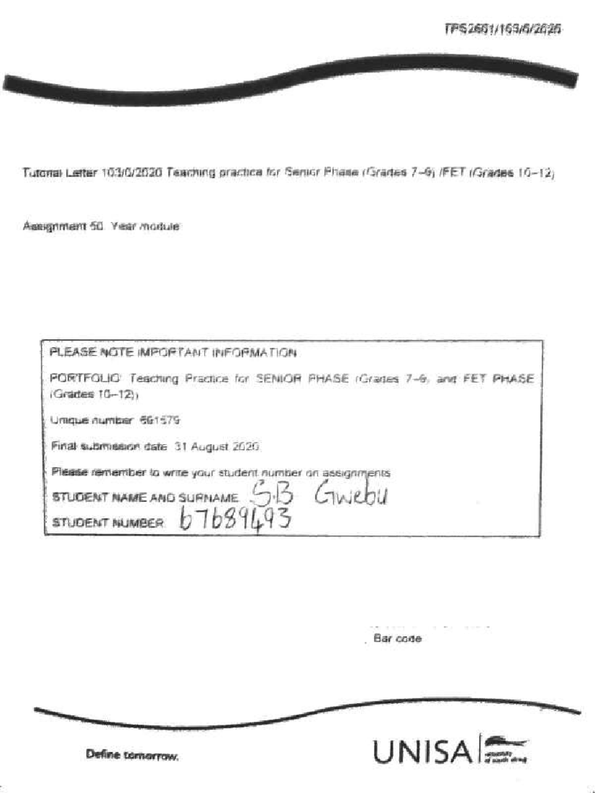 Tps2601 Portfolio Assignment Tps2602 Studocu