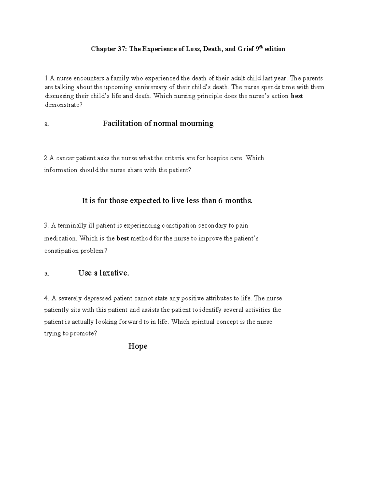 Chapter 37 loss and grief - Chapter 37: The Experience of Loss, Death ...