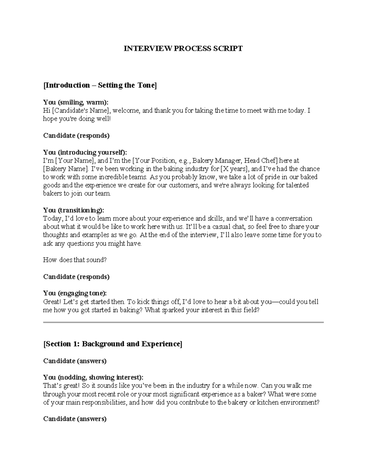 Interview process - notes - INTERVIEW PROCESS SCRIPT [Introduction ...