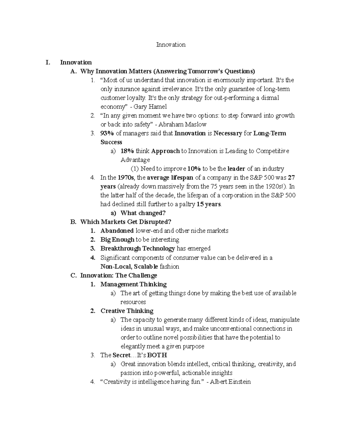 COMM 1800 Module Three - Innovation - Innovation I. Innovation A. Why ...