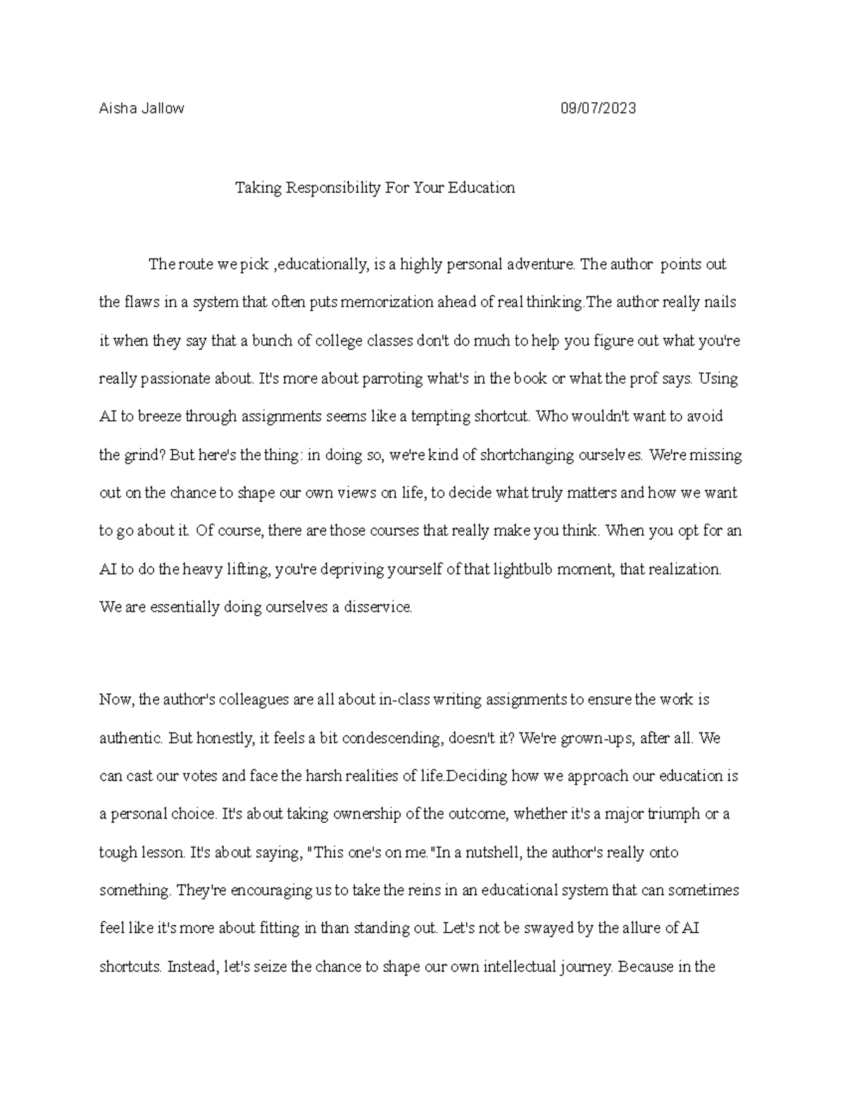 In an AI World- ENG 210 - Aisha Jallow 09/07/ Taking Responsibility For ...