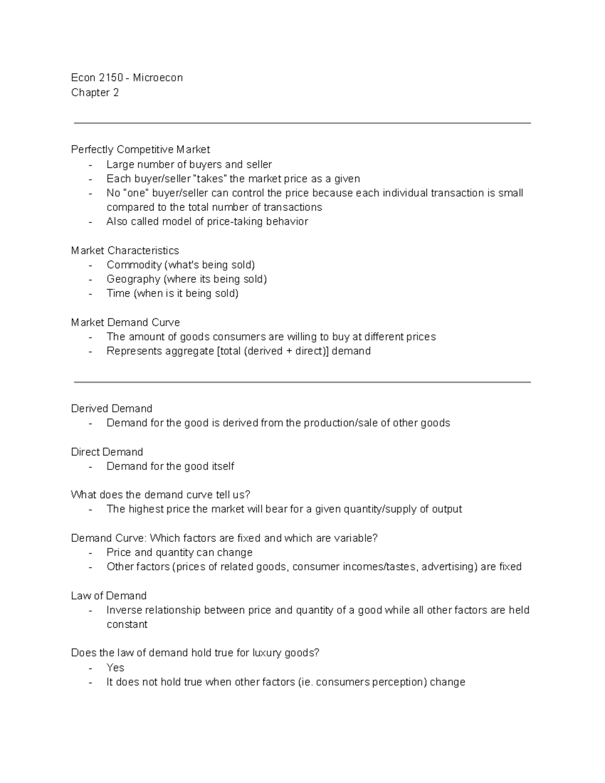 Micro Chaper 2 - Notes from class and textbook for notes, Zhu's class ...