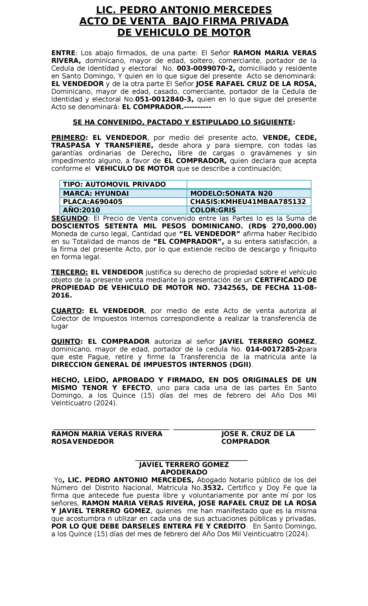 Javiel 002 - LIC. PEDRO ANTONIO MERCEDES ACTO DE VENTA BAJO FIRMA ...