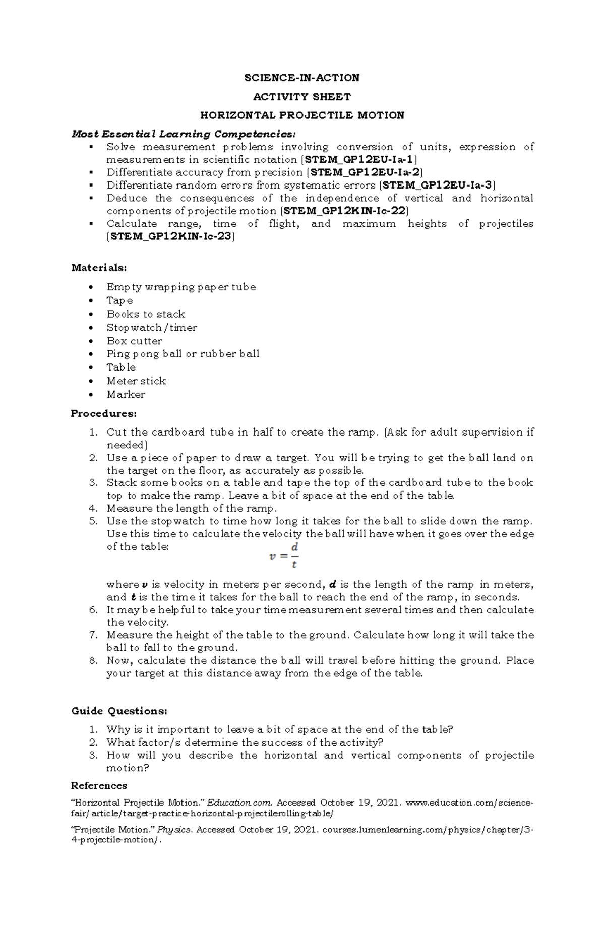 Activity- Sheet Science-In-Action-1 - SCIENCE-IN-ACTION ACTIVITY SHEET ...