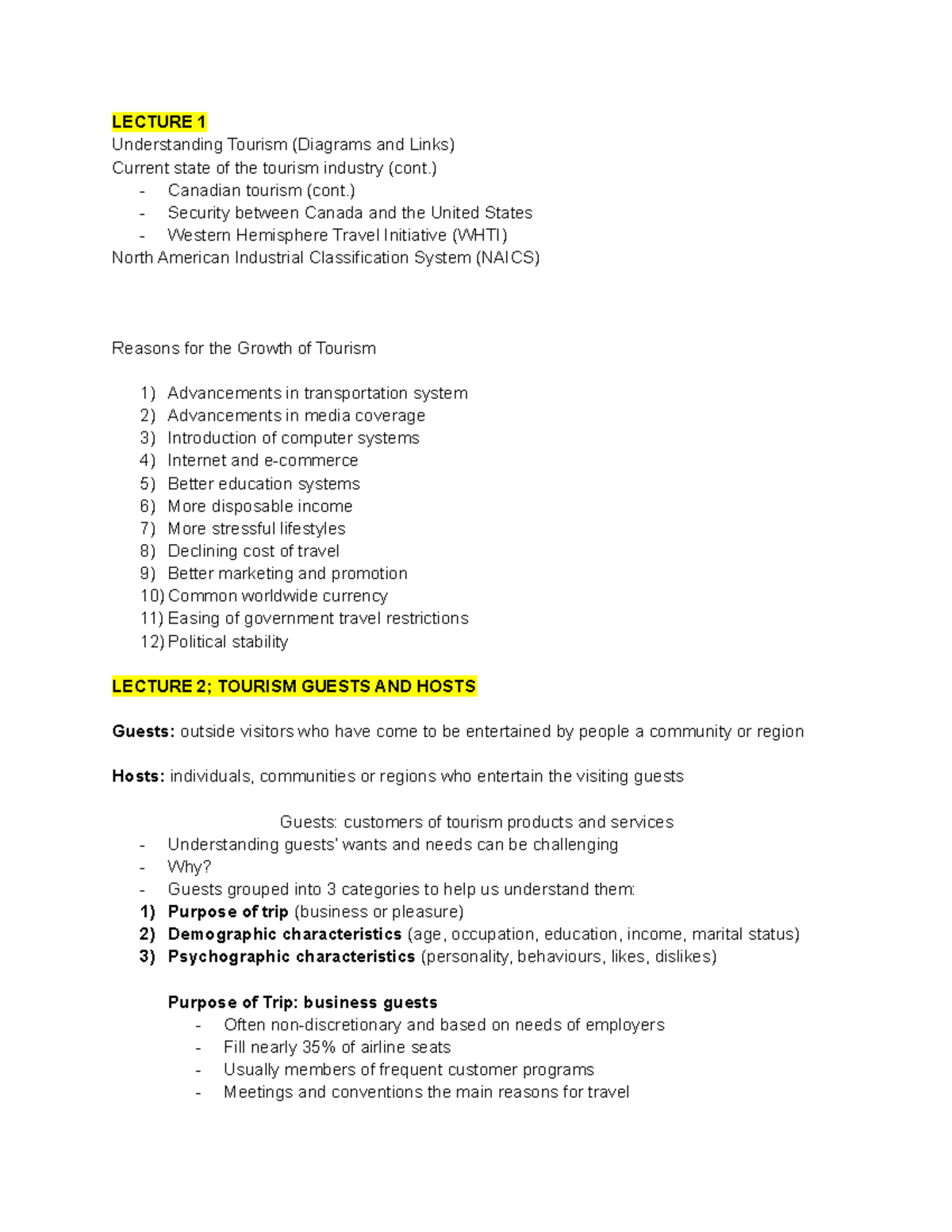 Chapter 1 and 2 Lecture notes - LECTURE 1 Understanding Tourism ...