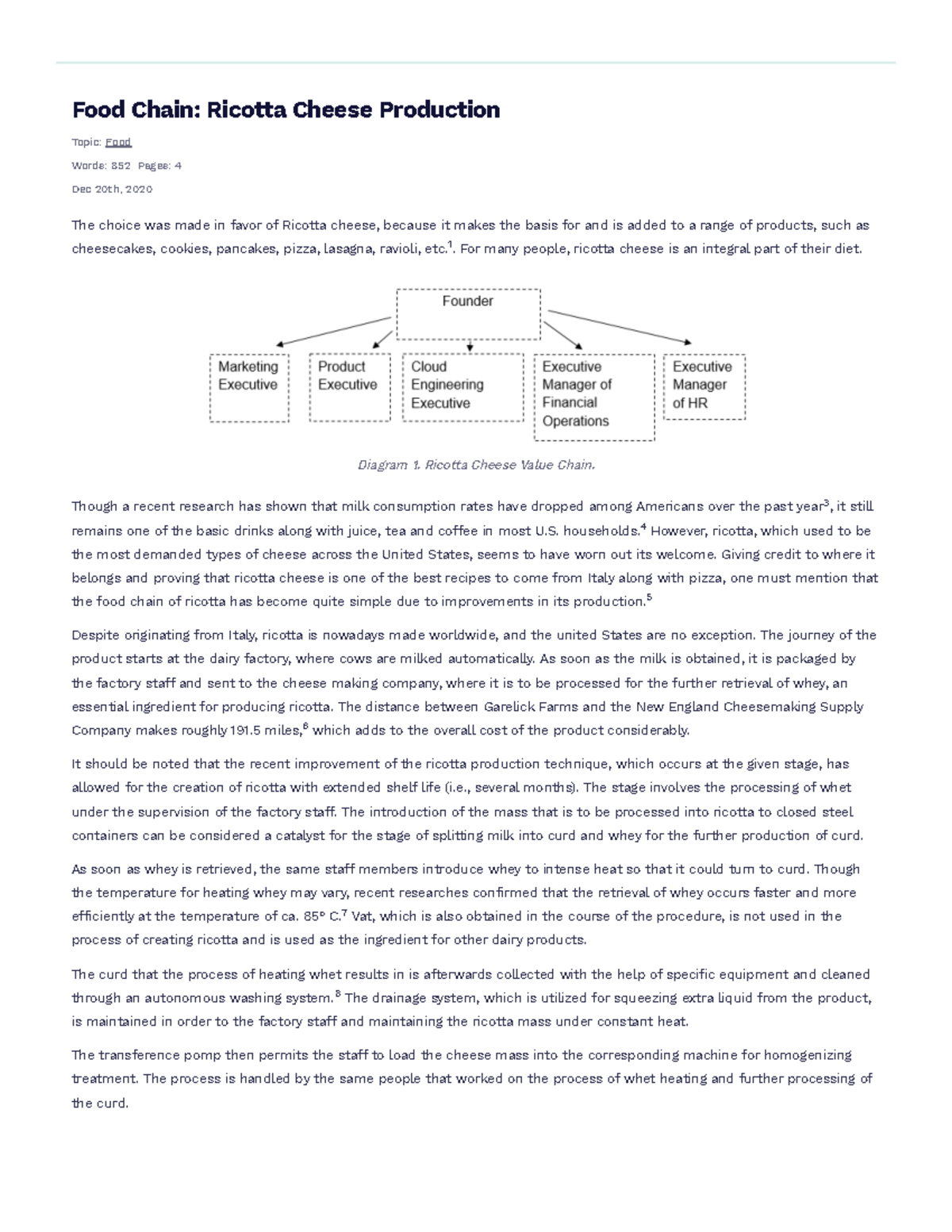 Food Chain- Ricotta Cheese Production Free Essay Example - Food Chain ...