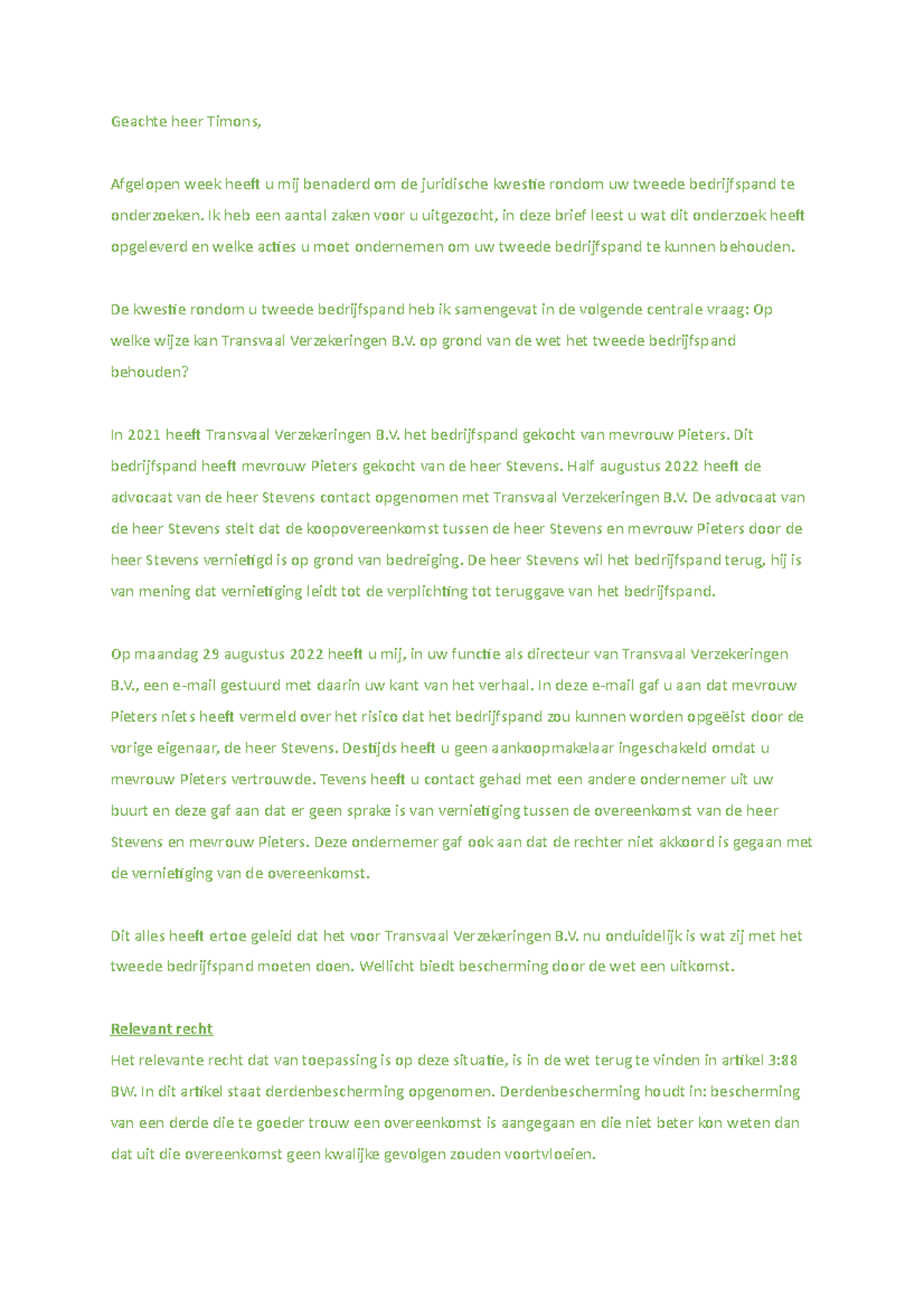 Opdracht week 5 - Uitgewerkte oefenbrief - Geachte heer Timons ...