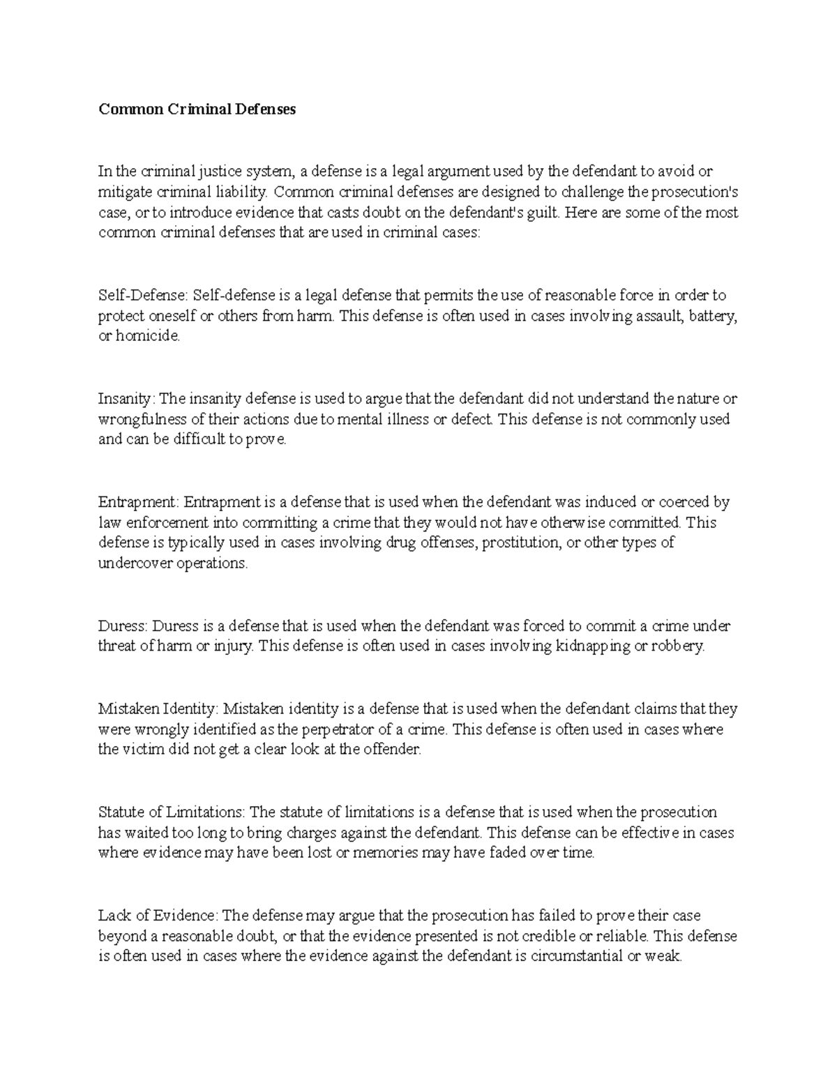 Common Criminal Defenses - Common criminal defenses are designed to ...