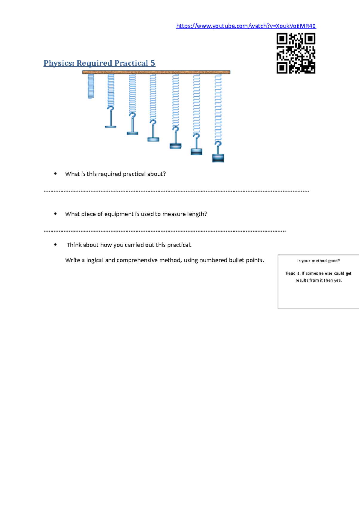 P5 - hooks law - youtube/watch?v=XoukVo6MR Physics: Required Practical ...
