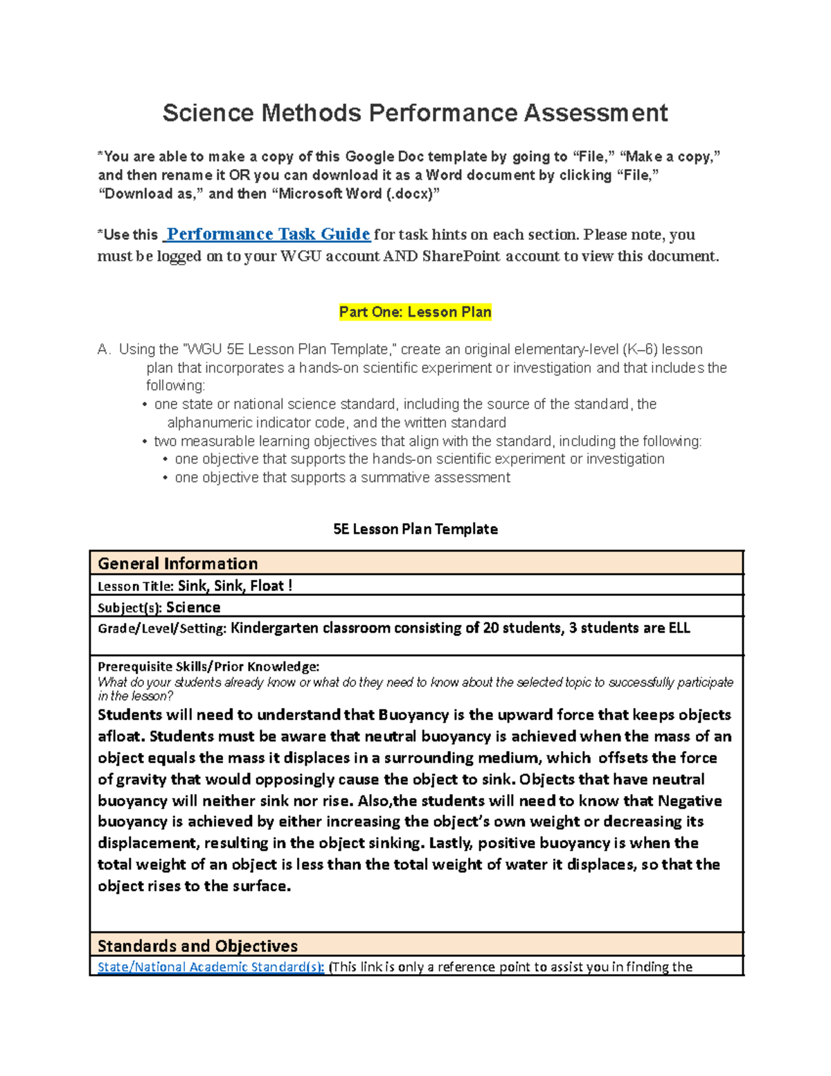 Sink or Float Science Methods - Science Methods Performance Assessment ...
