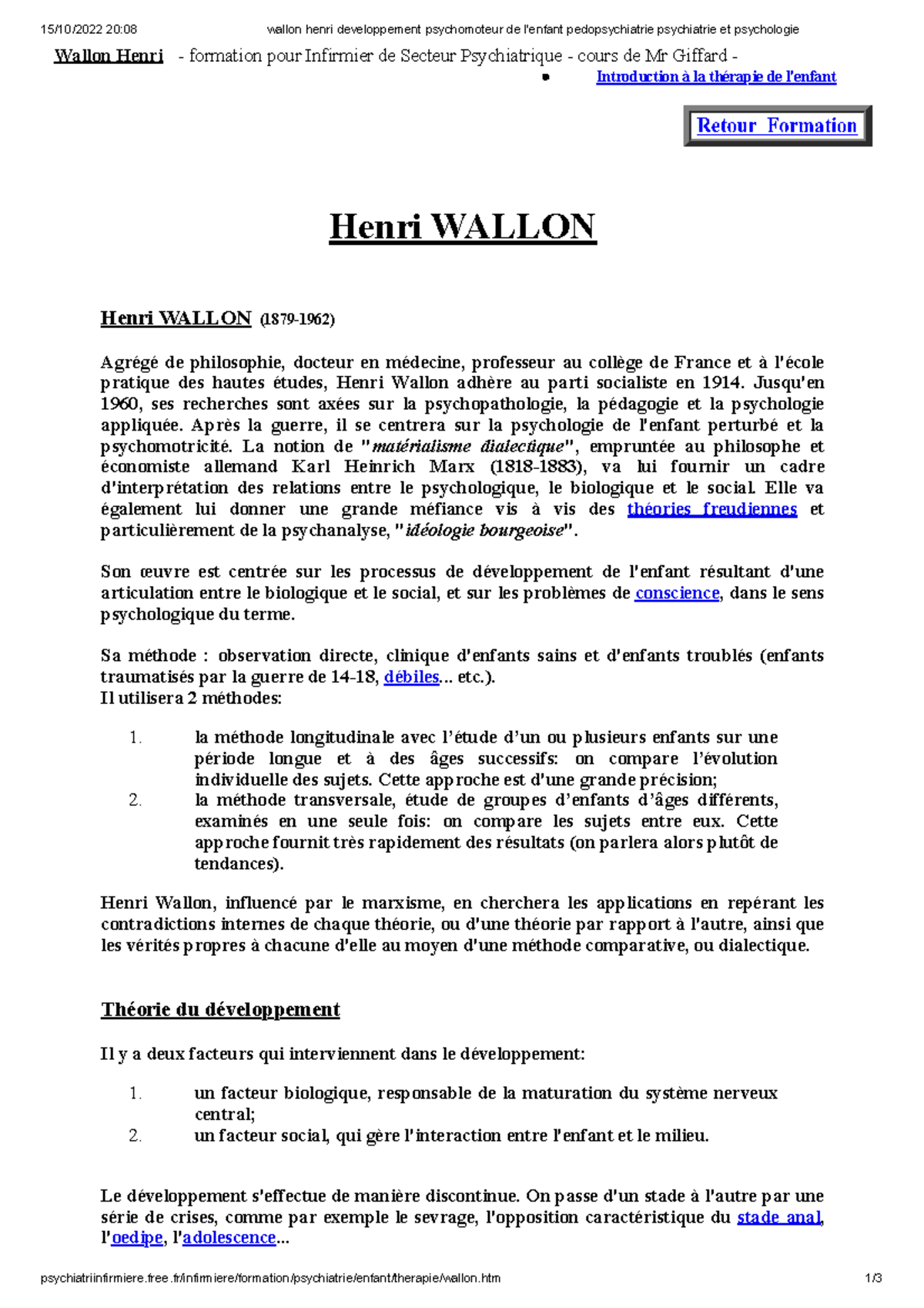 Wallon henri developpement psychomoteur de l'enfant pedopsychiatrie ...