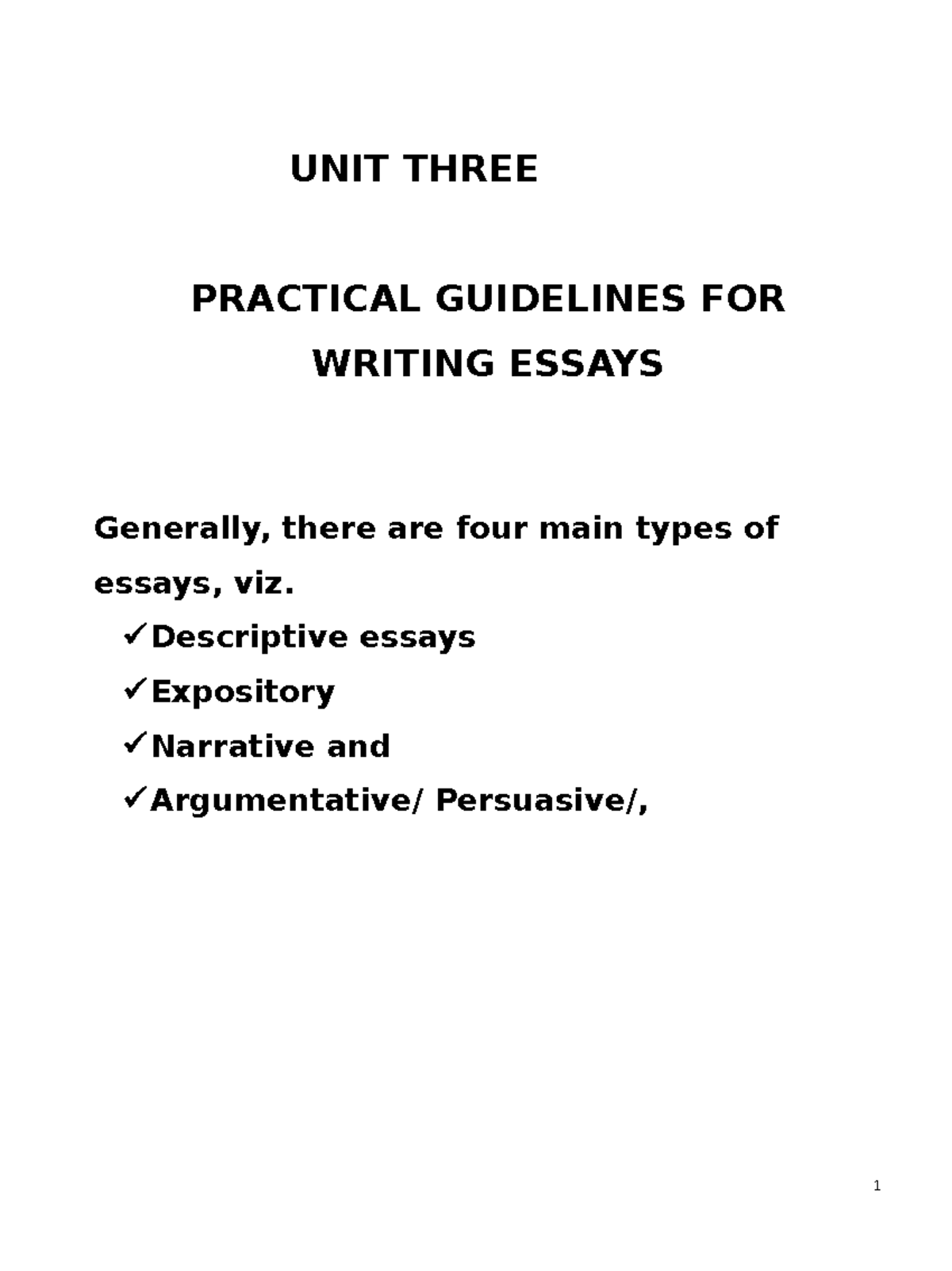 Basic English litratures - UNIT THREE PRACTICAL GUIDELINES FOR WRITING ...