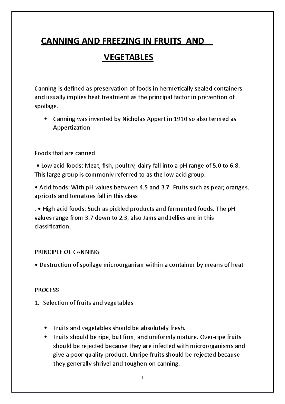 Canning AND Freezing IN Fruits AND Vegetables - CANNING AND FREEZING IN ...