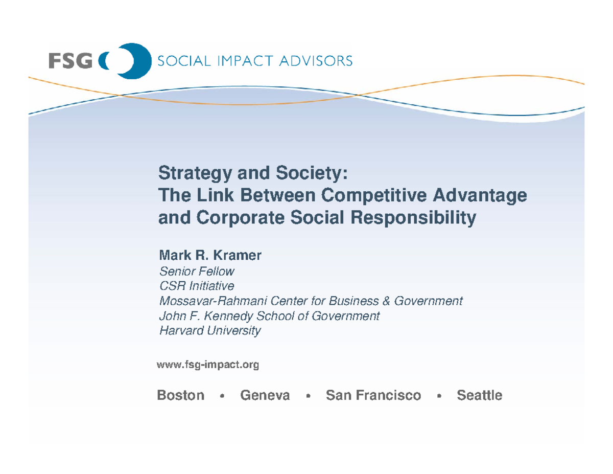 Unit 3 CSR management - Lecture On CSR - fsg-impact Boston z Geneva z ...