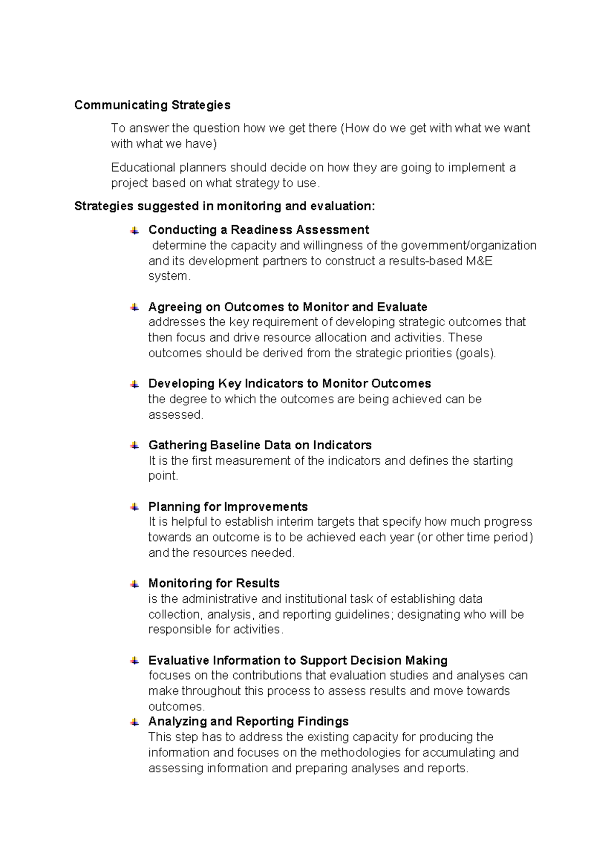 Communicating Strategies - Strategies suggested in monitoring and ...