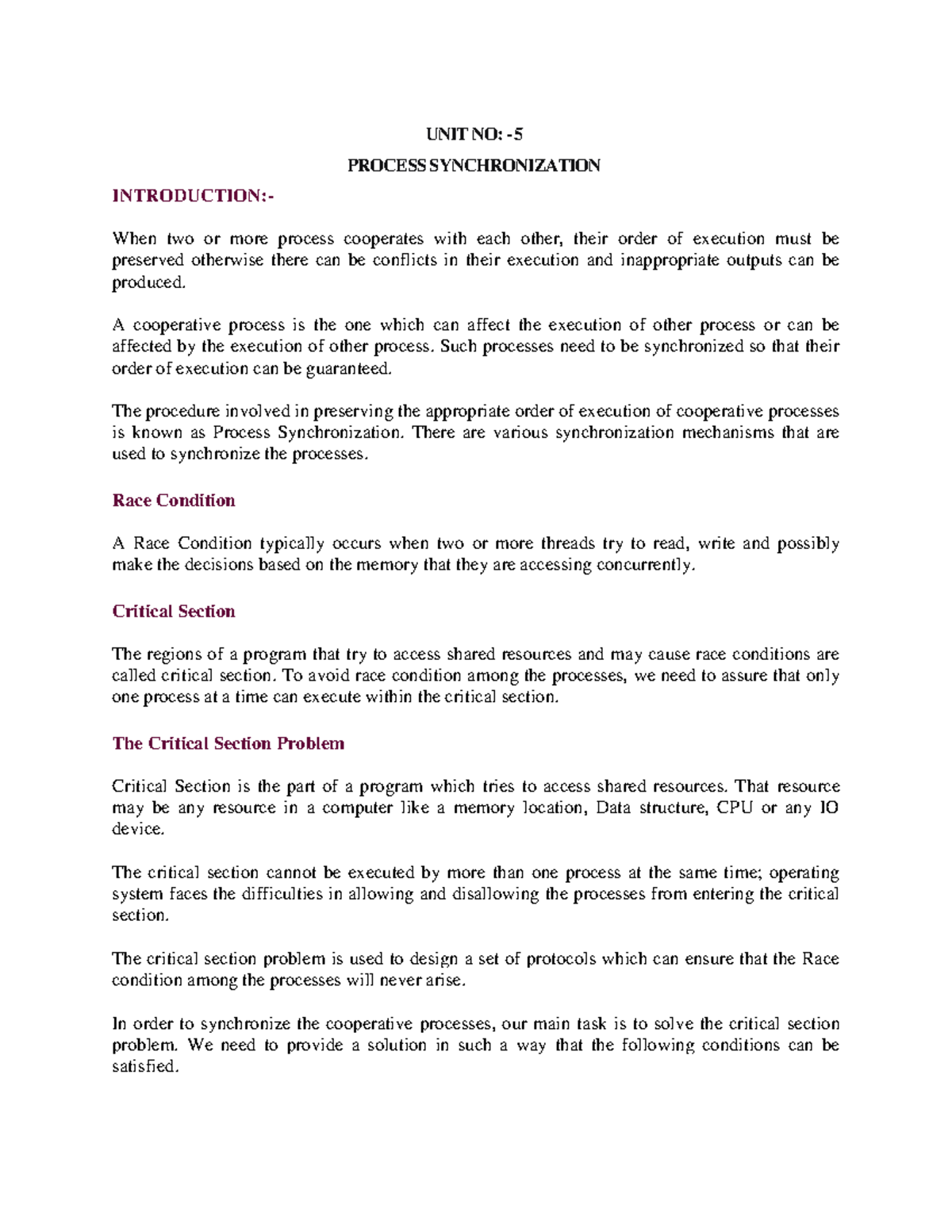 Unit No 5 O.S Notes - Operating system - UNIT NO: - 5 PROCESS ...
