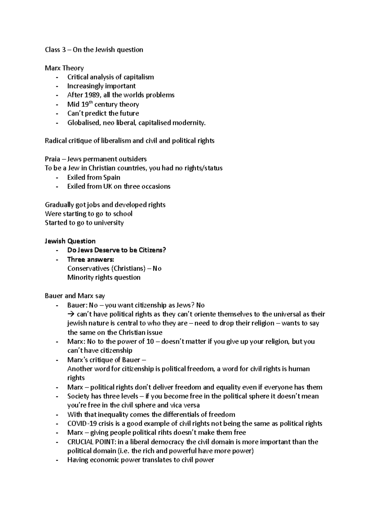 Class 3 - On the Jewish Questions Notes - Class 3 – On the Jewish ...