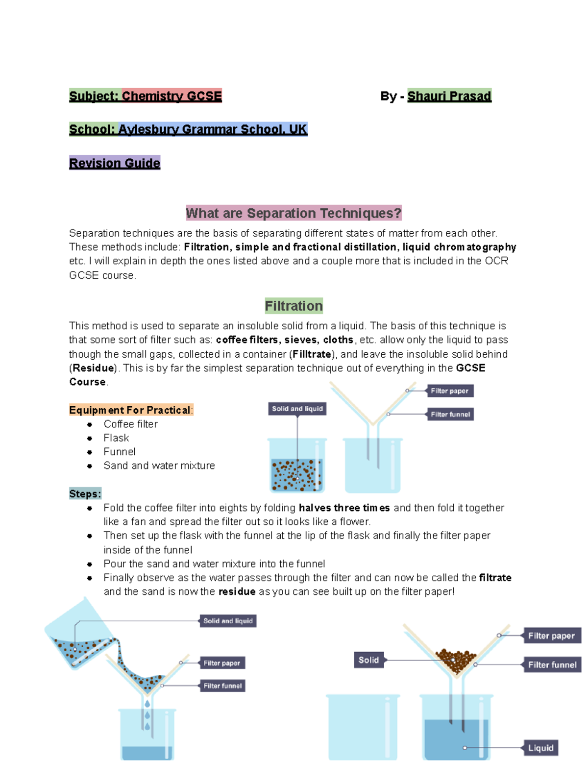 Filtration Methods - GCSE - Subject: Chemistry GCSE By - Shauri Prasad ...