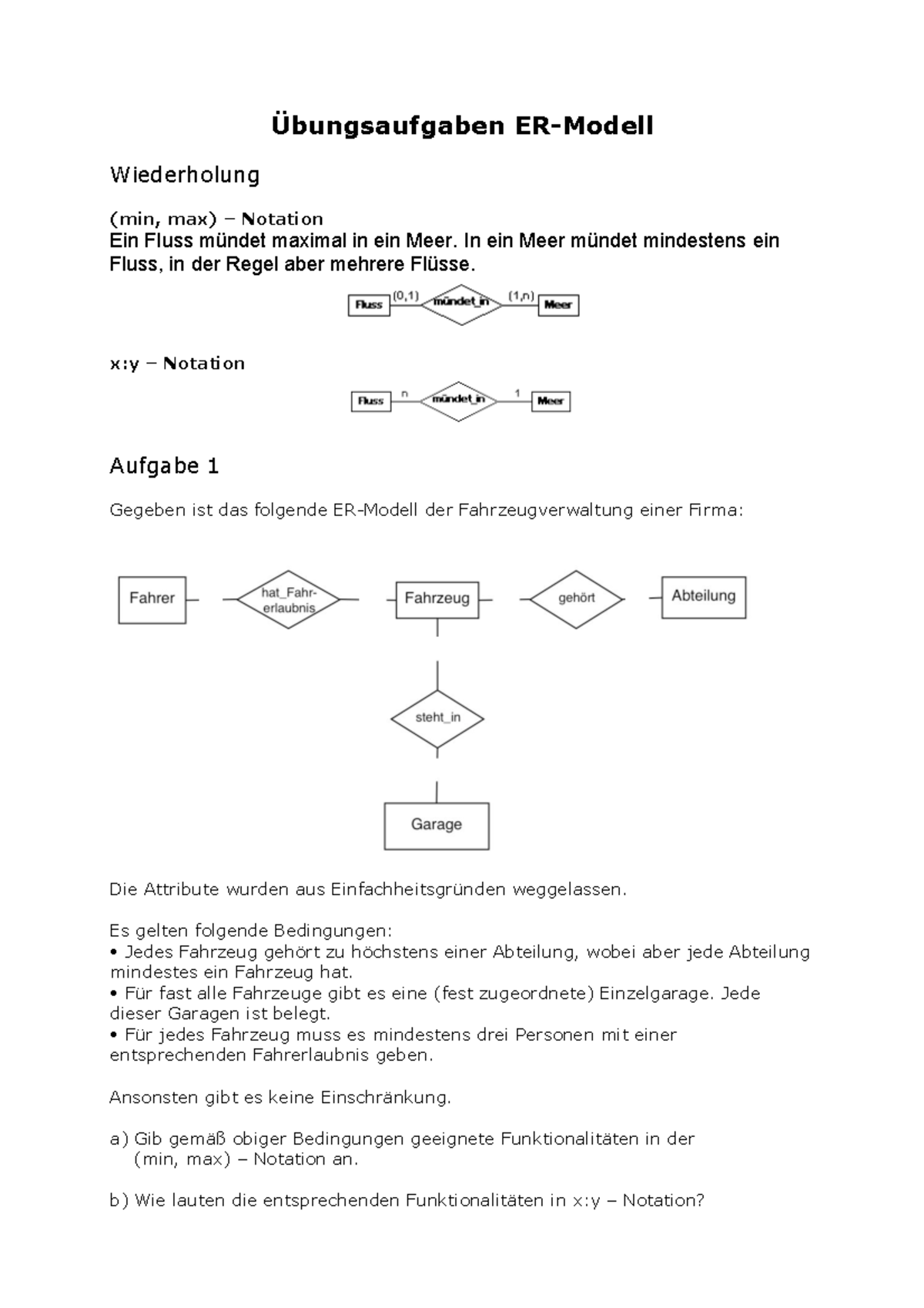 9 uebungsaufgaben er l - Test - Übungsaufgaben ER-Modell Wiederholung ...