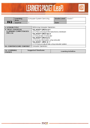TLE ICT CY9 w4 - Lesson Exemplar - W 4 Learning Area TLE – Computer ...