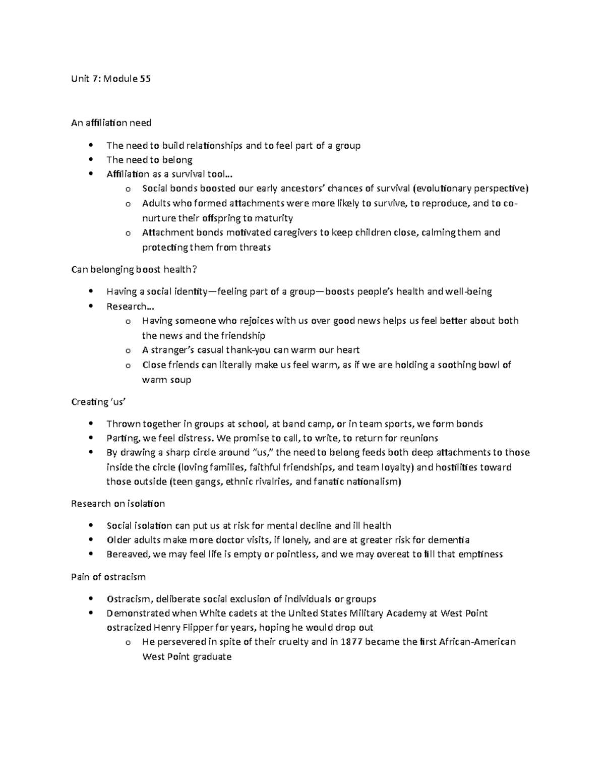 Unit 7 Module 55 - Motivation, need for affiliation, connecting with ...