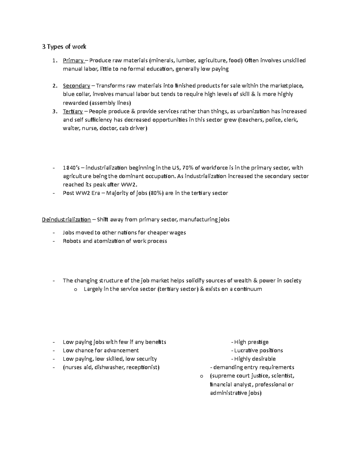 3 Types of work (soc of work) - 3 Types of work Primary – Produce raw ...