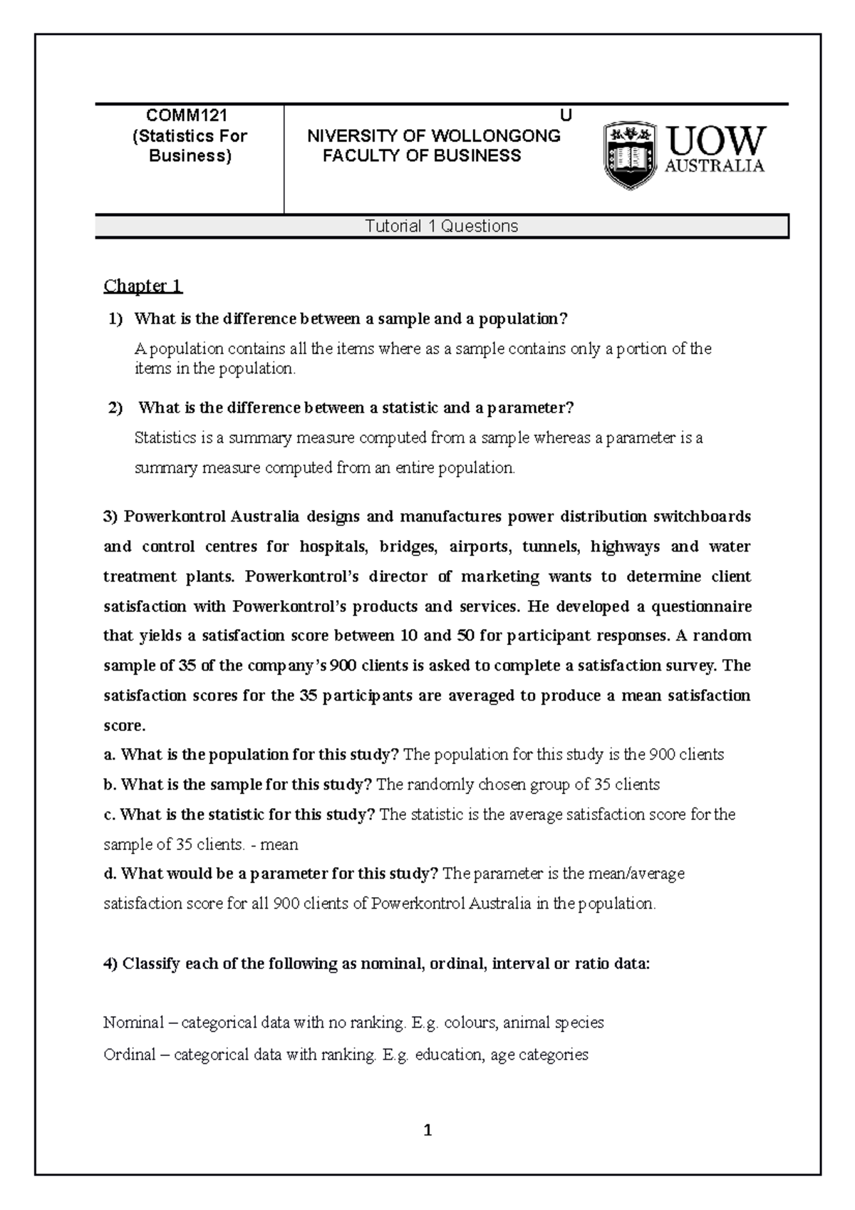 Tut 1 - tut work - COMM121 - UOW - Studocu